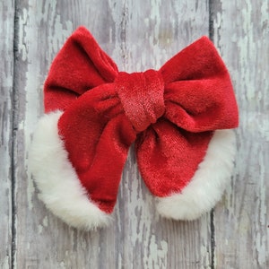 Red Velvet Santa Hair Bow, Small Red Velvet Bow, Red Christmas Hair ...