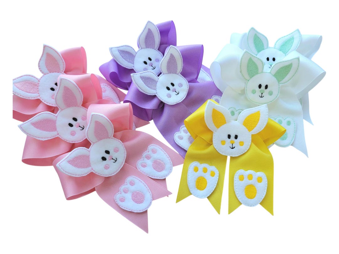 Bunny Bow for Girls, Easter Bunny Ribbon Hairbow, Pastel Feltie Hair ...