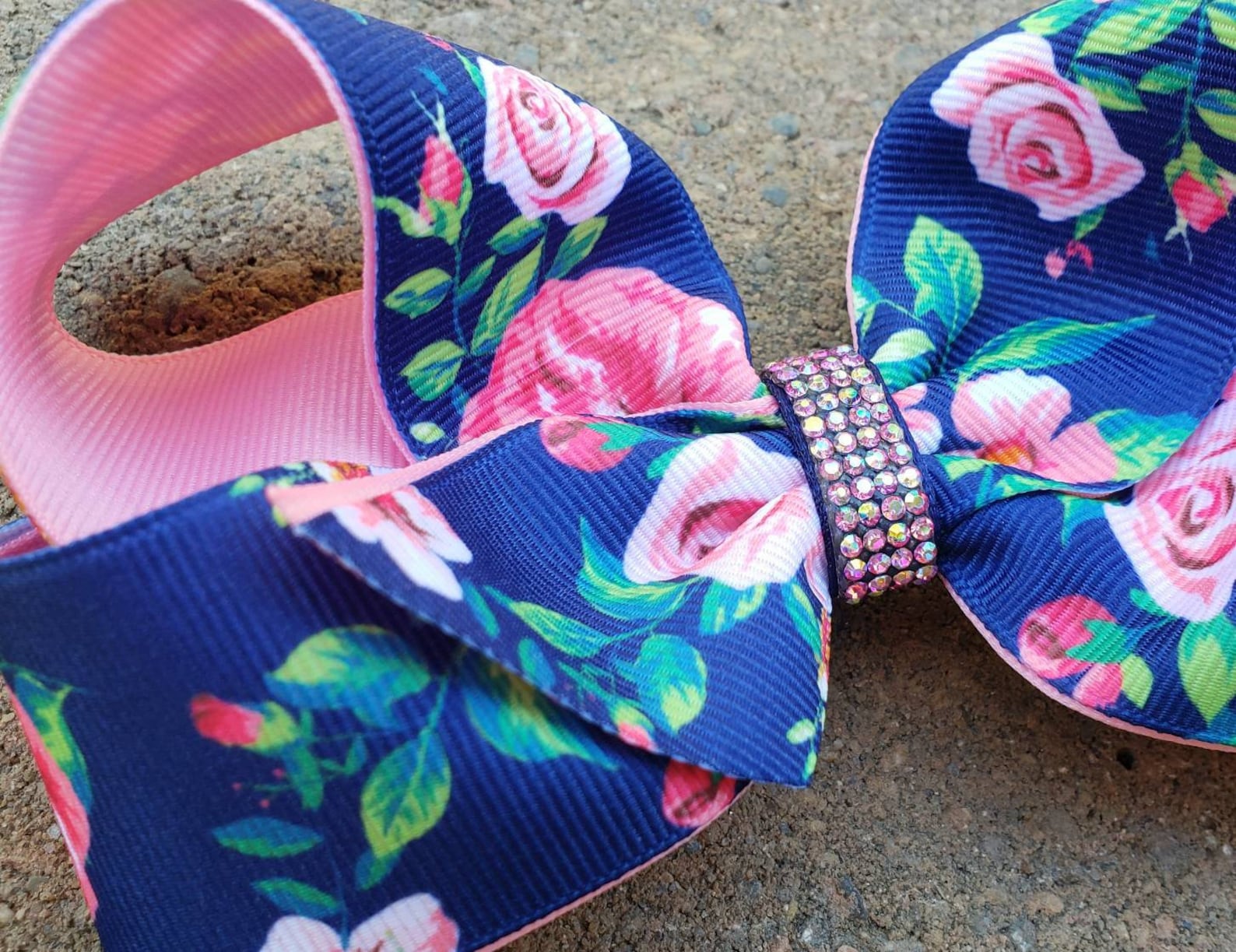 Flower hairbow Flower bowFloral hairbowFloral bowNavy | Etsy