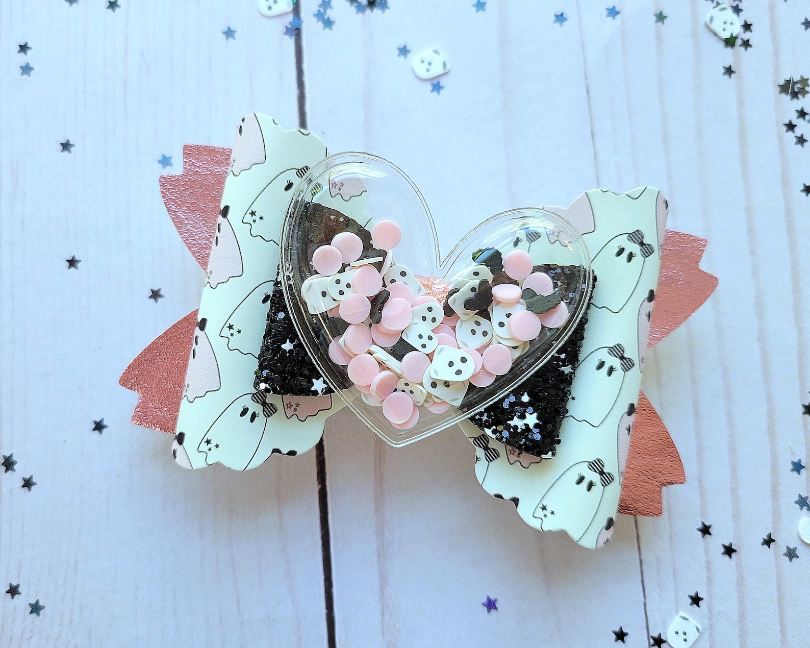 Ghost Shaker Halloween Hairbow, Pink-o-ween Bow for Little Girls, Glow ...