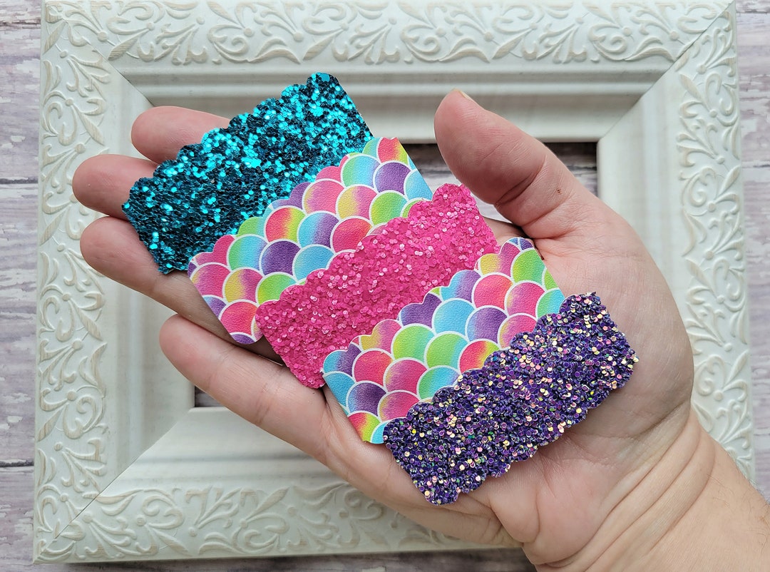 Rainbow Mermaid Snap Clip Set, Glitter and Faux Leather Hair Clip Set ...