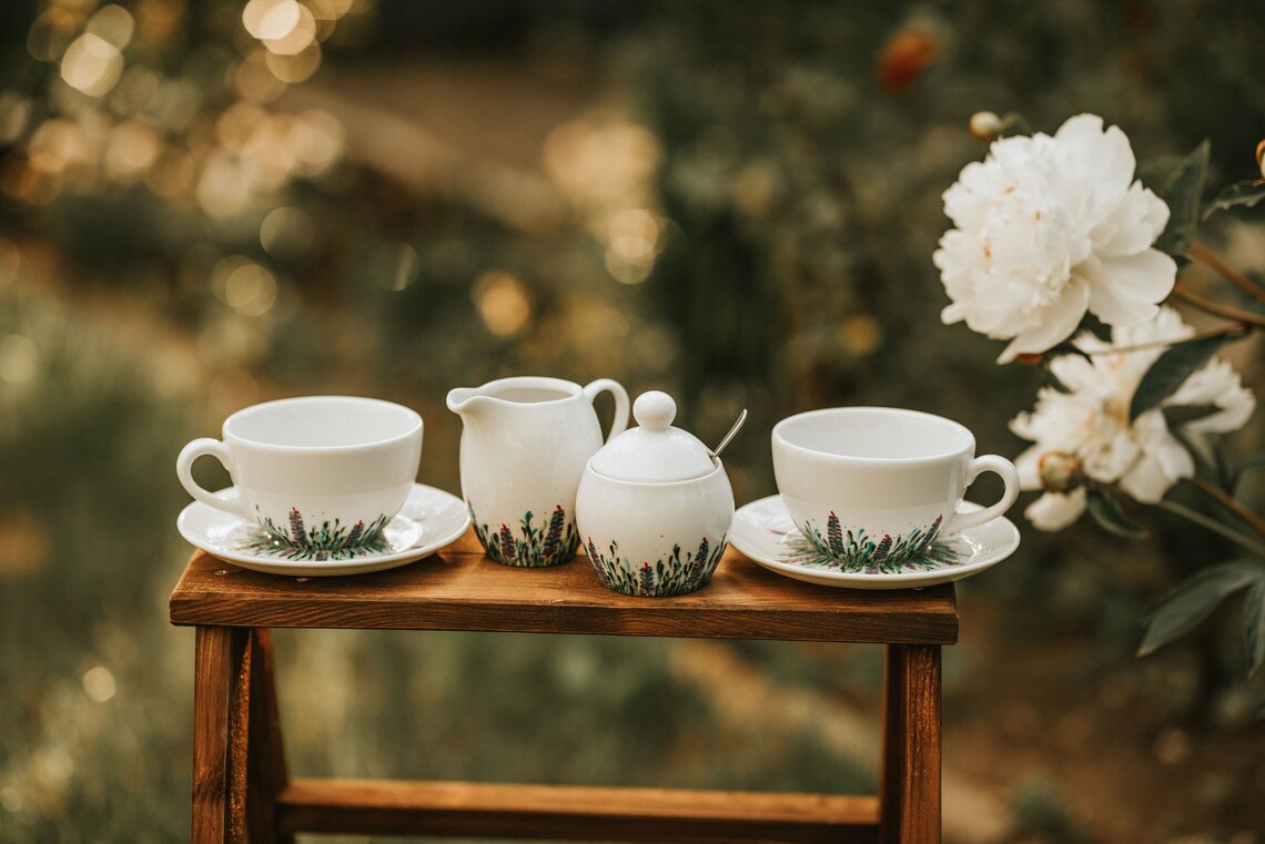Custom Porcelain Tea Set: Two Tea Cups Sugar-bowl Milk Jug - Etsy