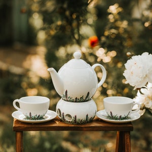 Porcelain Tea Set: Teapot and Tea Cups, Botanical Floral Collection ...