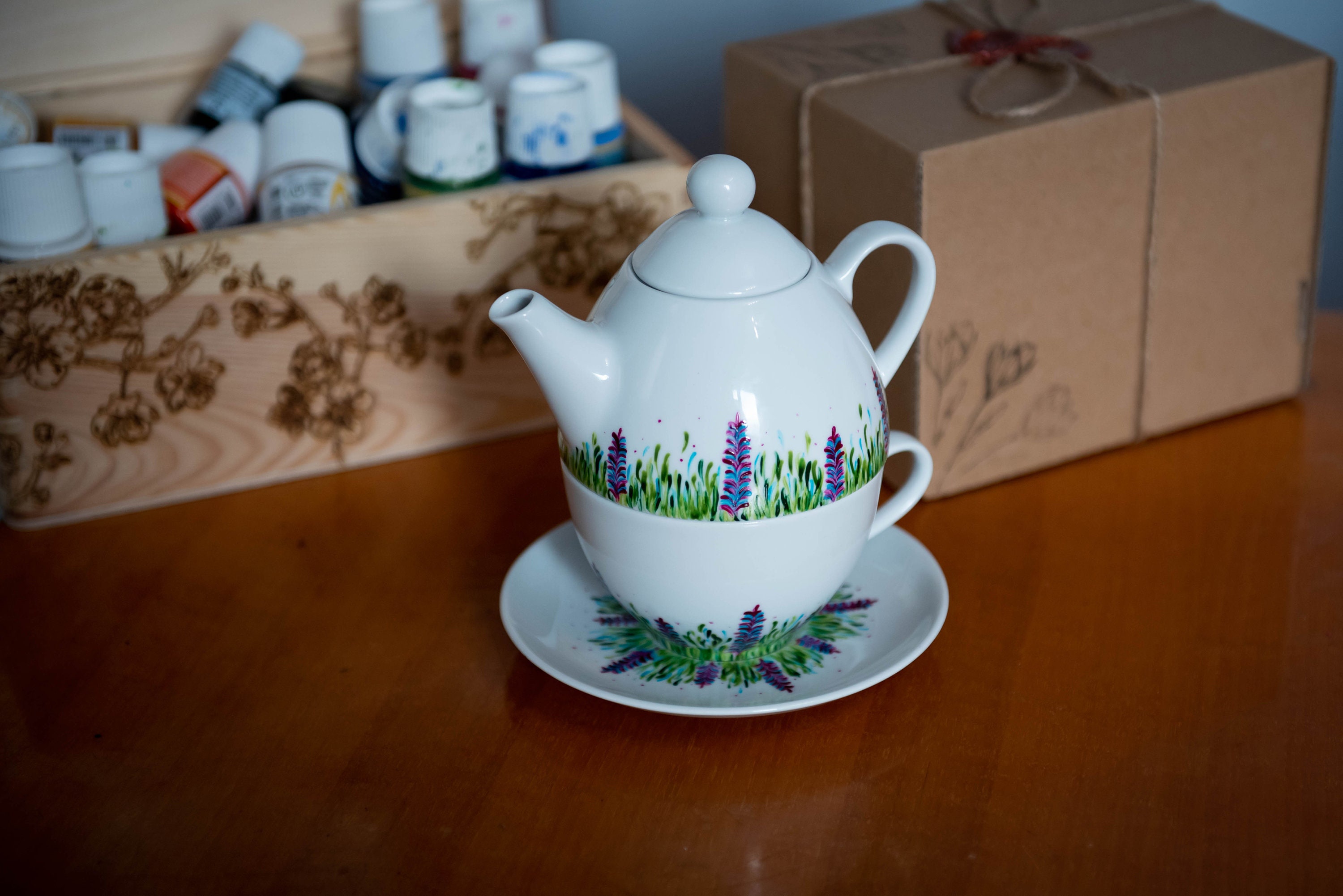 Lavender flower tea for one set Cozy tea pot gift for | Etsy