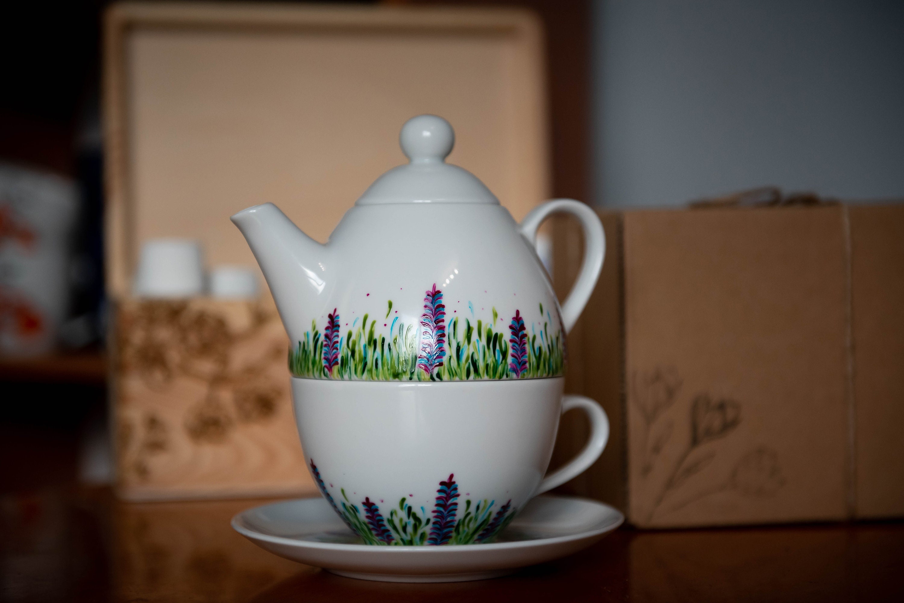 Lavender flower tea for one set Cozy tea pot gift for | Etsy