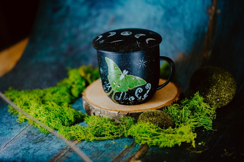 Luna Moth Mug With Lid for Herbal Tea Witchy Mug Fairy Wings | Etsy