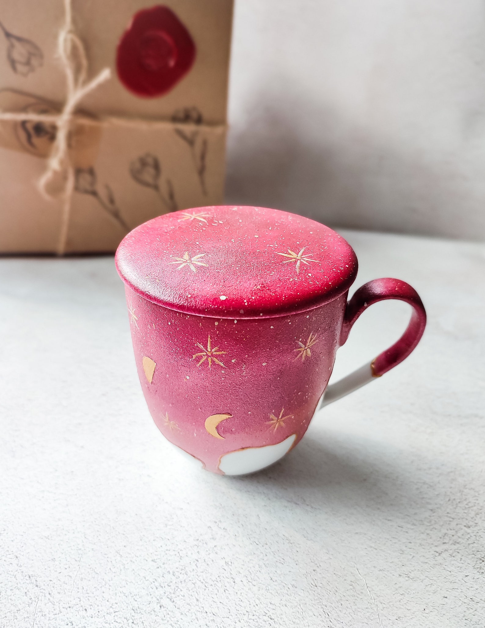 Moon Phases Mug With Lid Galaxy Magic Mug Gold Moon - Etsy