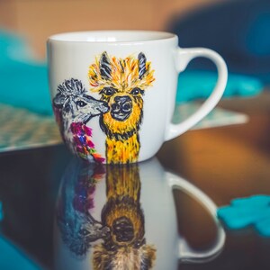 Customized Kissing Llama Mug, Alpaca Coffee Mug Love You More, Painted ...