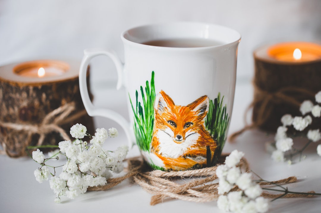 Animal Cute Fox Fall Mug, Custom Mug Hand Painted Ceramic Art Inspired ...