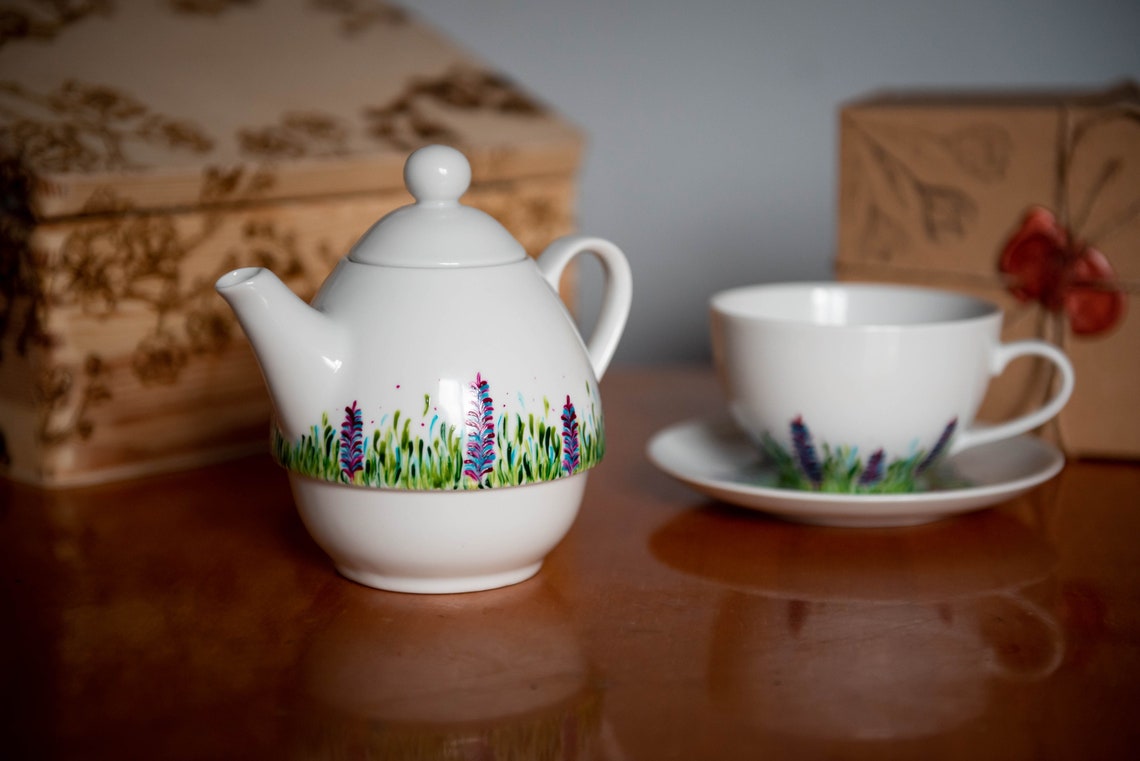 Lavender Flower Tea for One Set, Cozy Tea Pot Gift for Christmas Tea ...