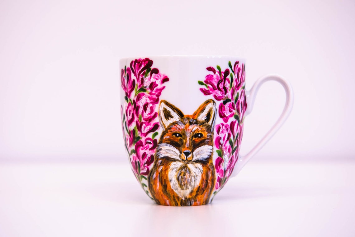 Fox Custom Mug Hand Painted Botanical Floral Coffee Mug - Etsy
