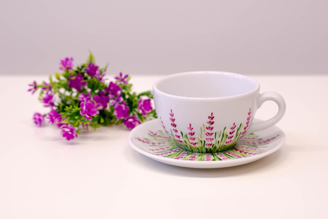 Hand-painted Lavender Porcelain Tea Cup: Floral Coffee Mug - Etsy