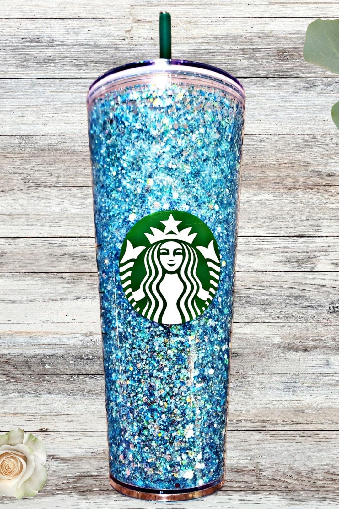 Light Blue Tumbler With Straw, Starbucks Snowglobe Glitter Tumbler, to ...