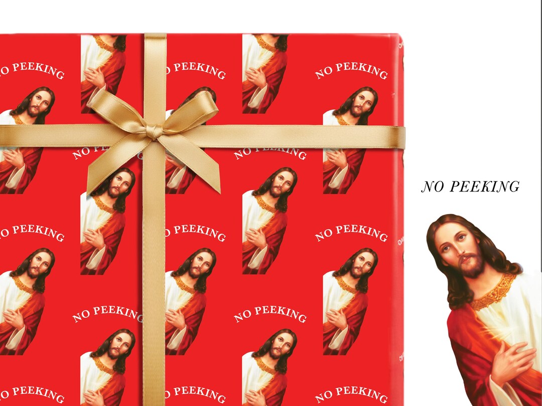 No Peeking Jesus Meme Wrapping Paper, Funny Christmas Wrapping Paper, I ...
