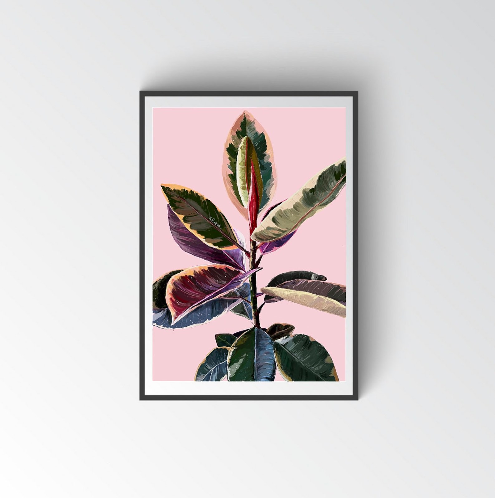 Pink Leaf Plant Art Print, Plant Print, Plant Art Print, House Plant ...