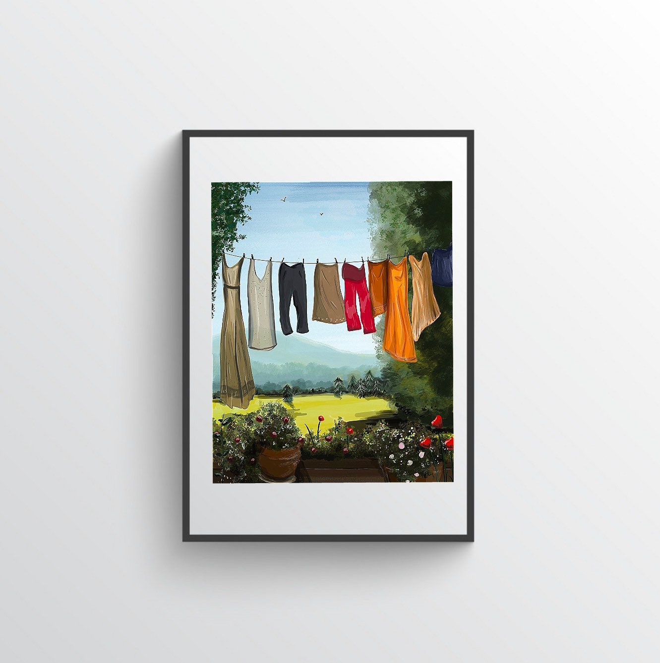 Washing Line Art Print, Summer Art Print, Countryside Art Print ...