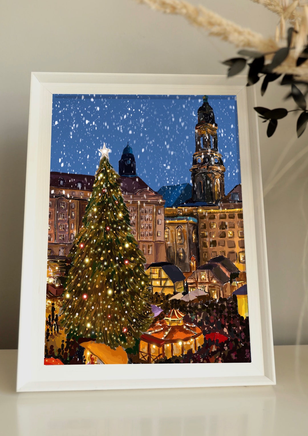 German Christmas Market Art Print, Festive Travel Poster - Etsy