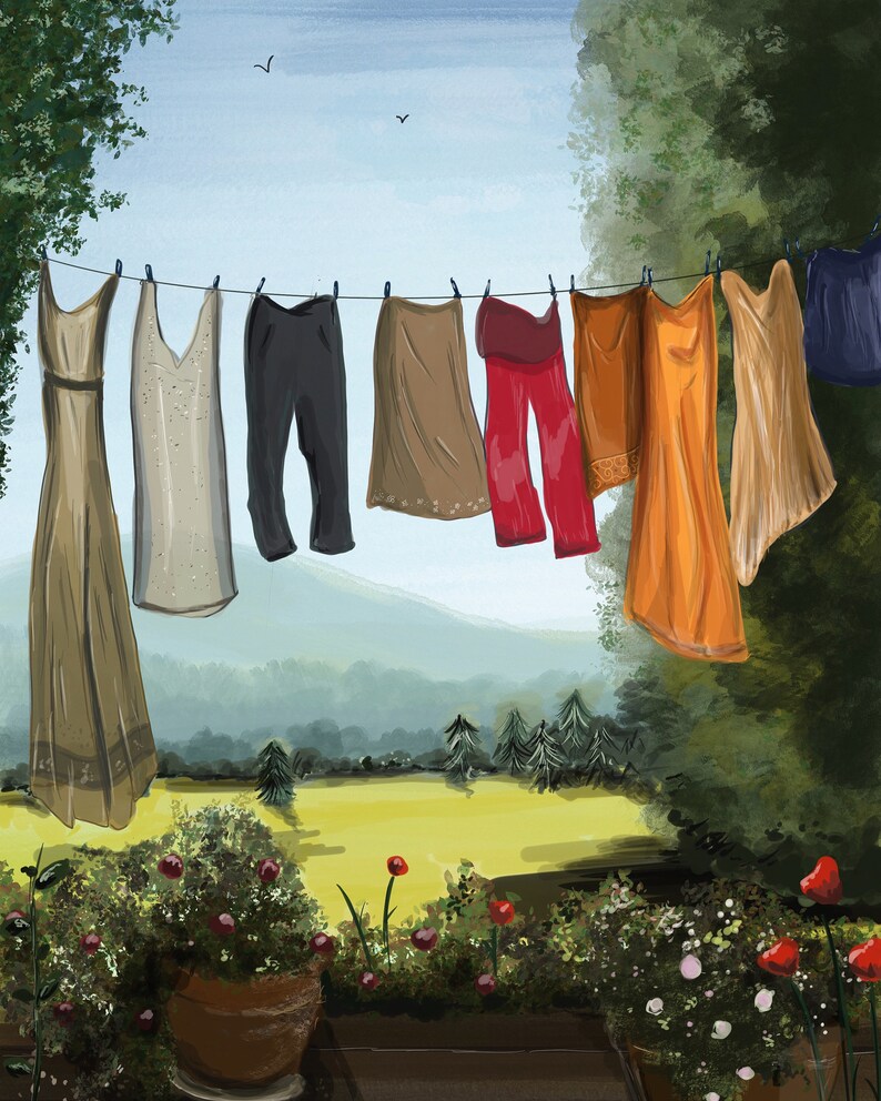 Washing Line Art Print, Summer Art Print, Countryside Art Print ...