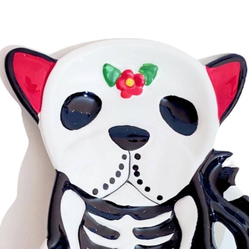 Skeleton Frenchie Sugar Skull Dog Trinket Plate Hand Painted Ceramic ...