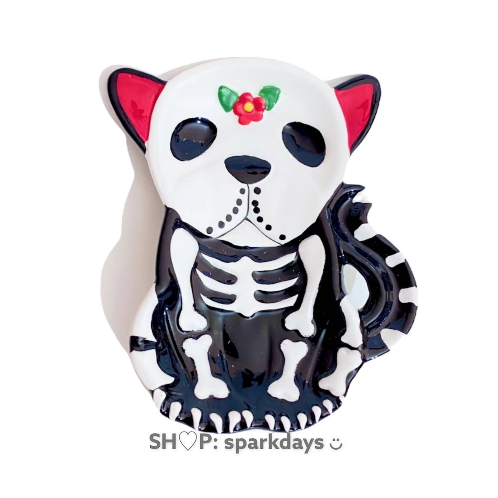 Skeleton Frenchie Sugar Skull Dog Trinket Plate Hand Painted Ceramic ...