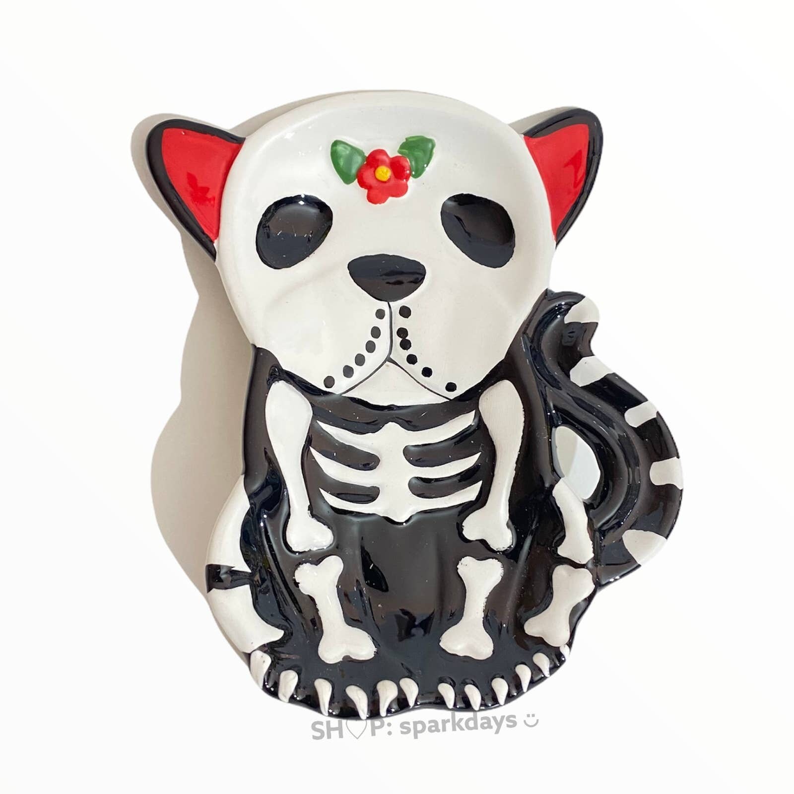 Skeleton Frenchie Sugar Skull Dog Trinket Plate Hand Painted Ceramic ...