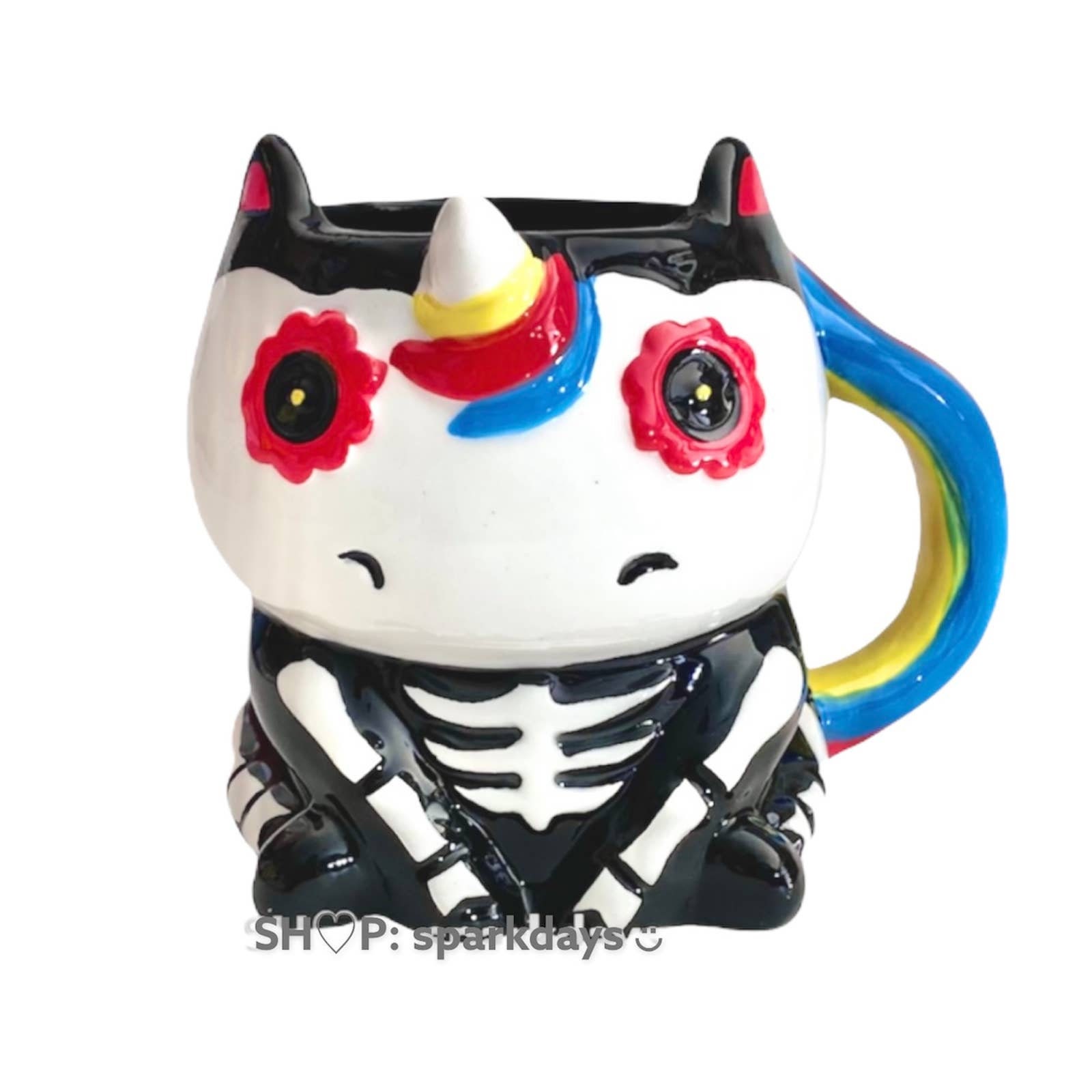 3D Unicorn Mug Sugar Skull Mug Skeleton Mug Large Mug Rainbow Day of ...