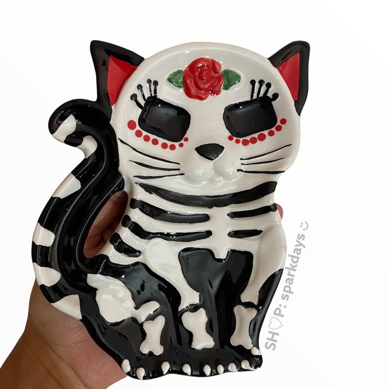 Sugar Skull Kitten Skeleton Cat Trinket Plate Day of the Dead Hand ...