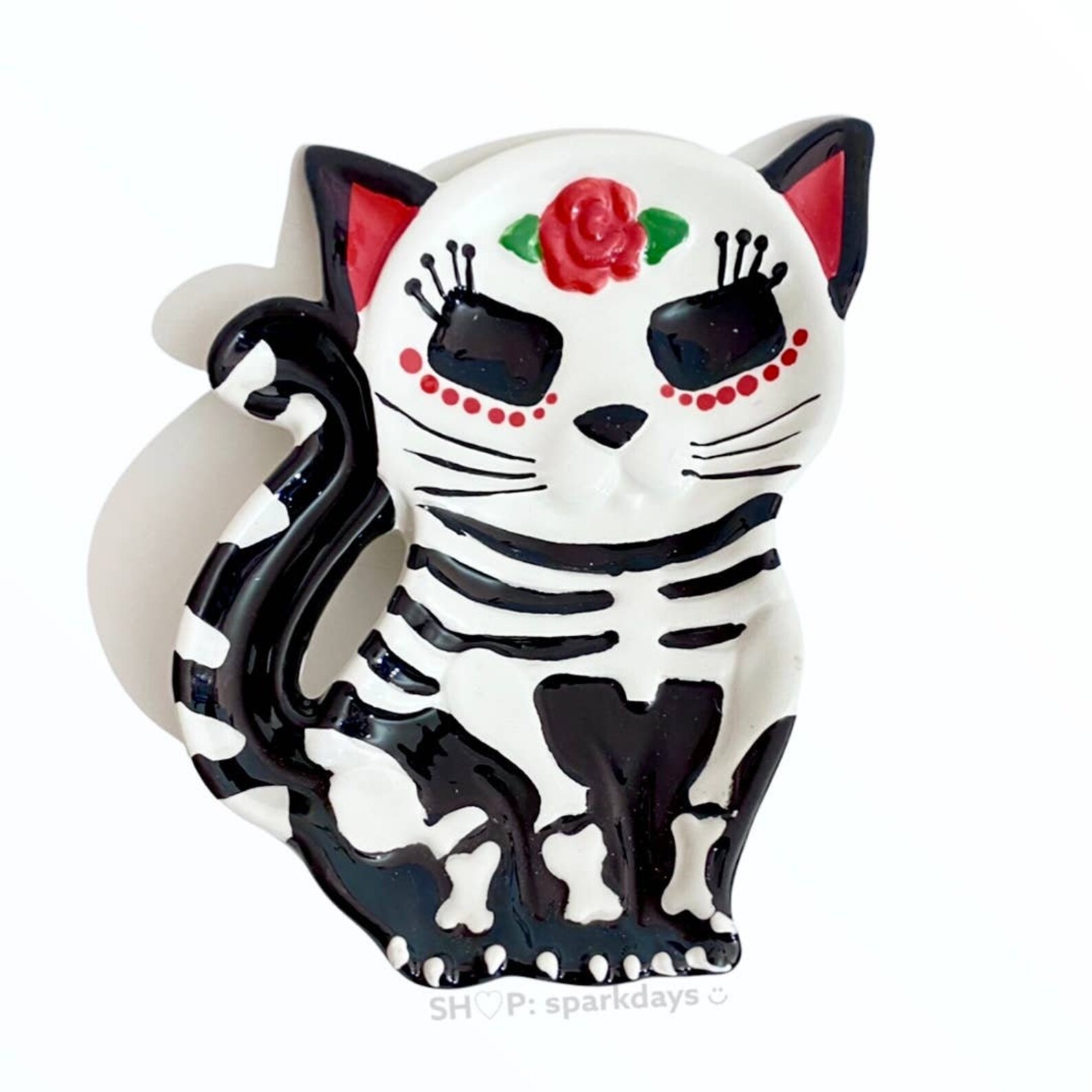 Sugar Skull Kitten Skeleton Cat Trinket Plate Day of the Dead Hand ...