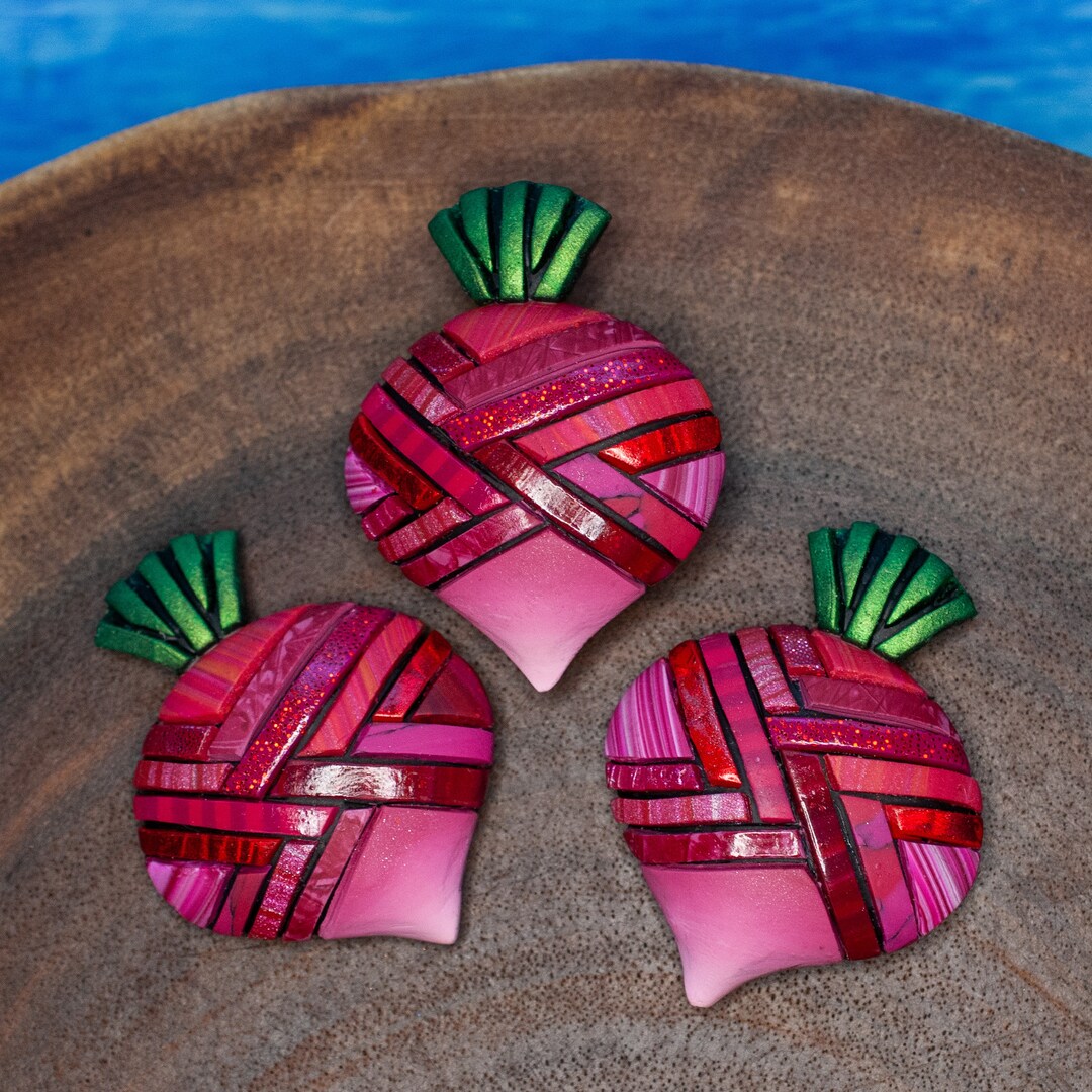 Radish Magnet OR Pin / Brooch, Root Vegetable Food Art, Summer Harvest ...