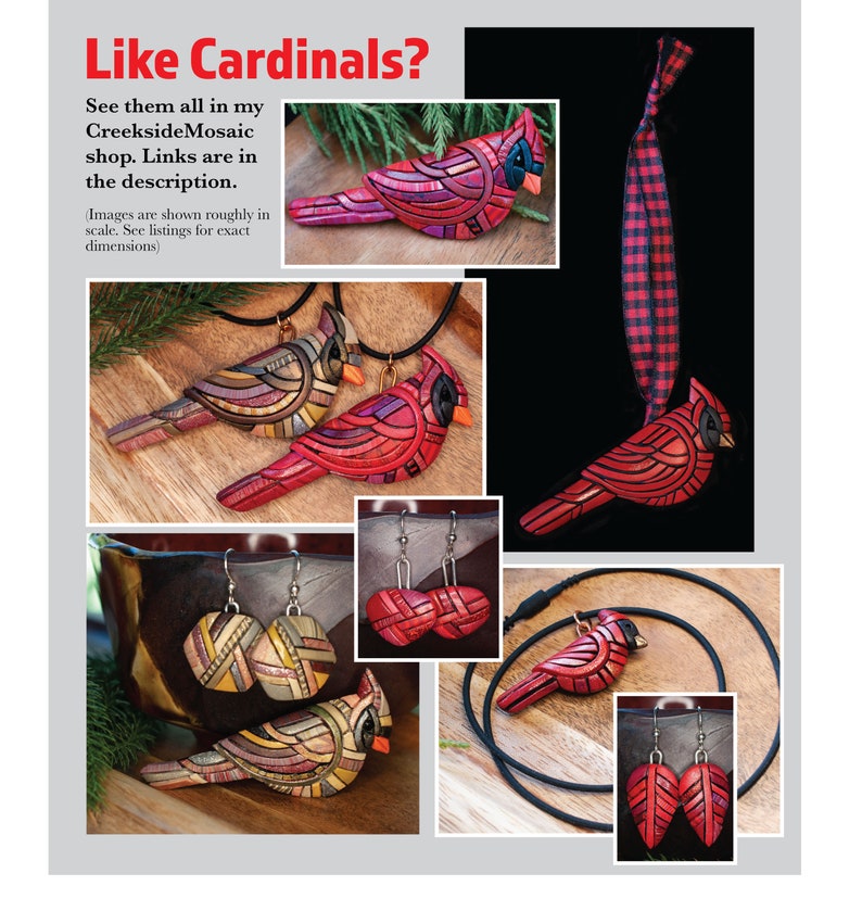 Cardinal Pin Brooch Male or Female Bird Red Mosaic Art to - Etsy