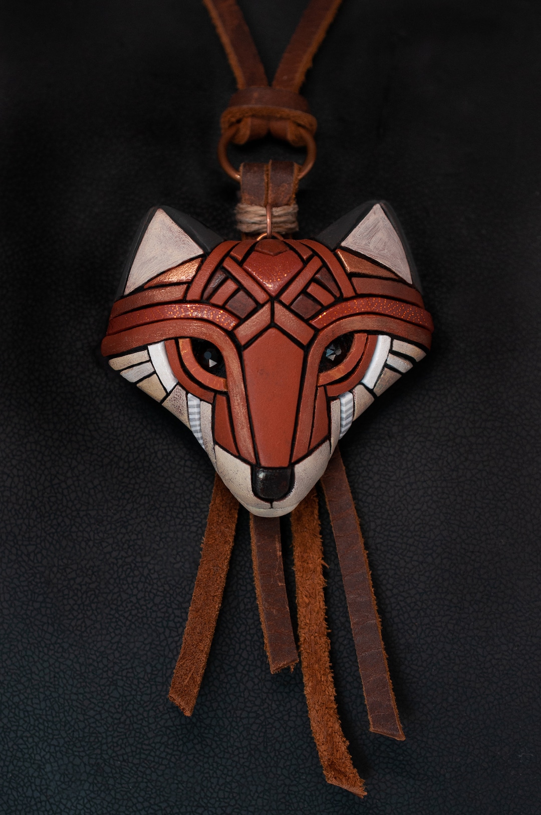 Red Fox Necklace, Rustic Western Spirit Animal, Mosaic Art to Wear ...