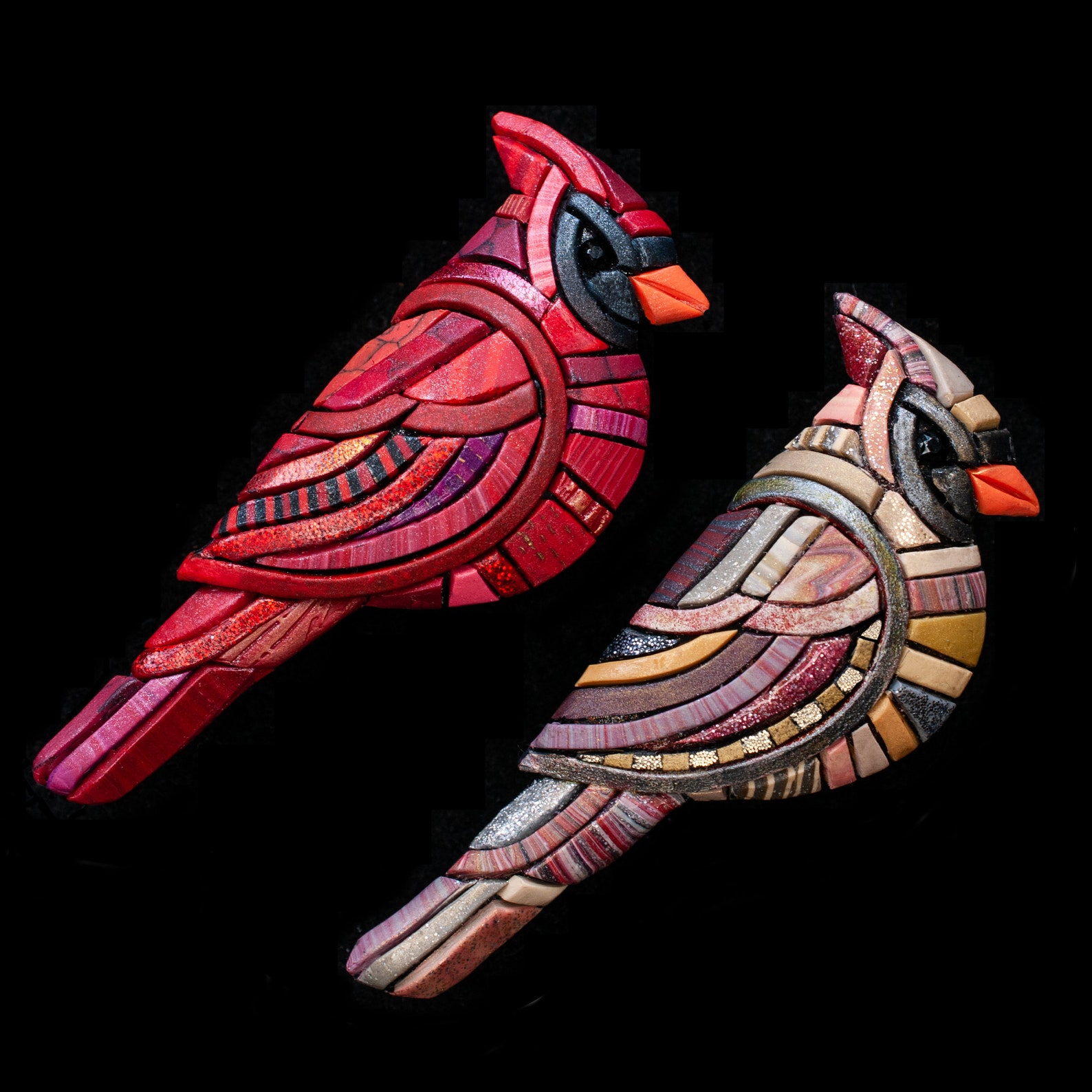 Cardinal Pin Brooch Male or Female Bird Red Mosaic Art to - Etsy