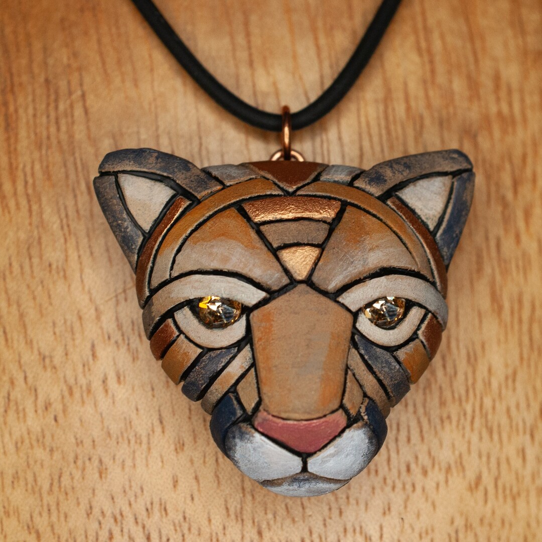 Cougar, AKA Mountain Lion & Puma Face Necklace, Wildcat Animal Head ...