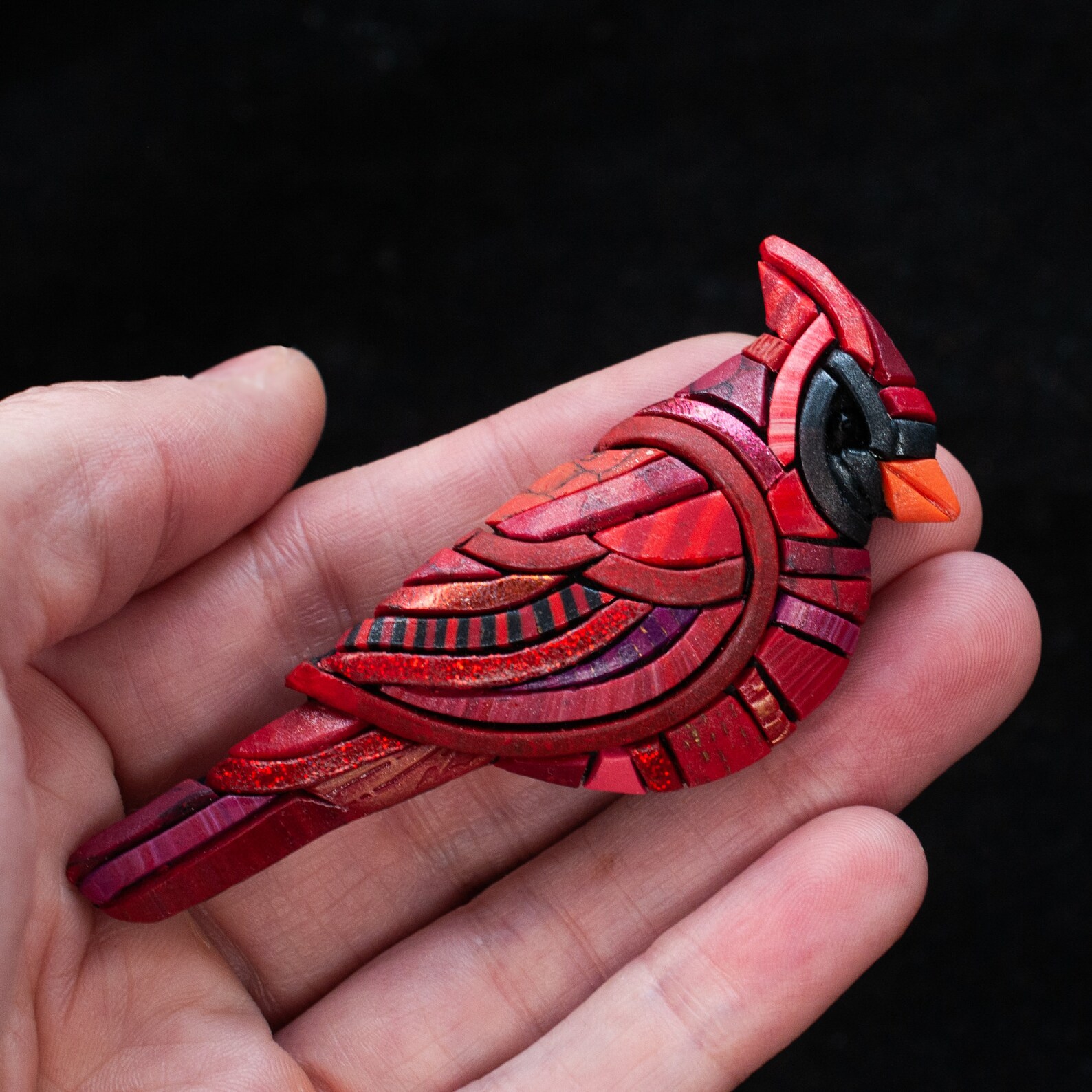 Cardinal Pin Brooch Male or Female Bird Red Mosaic Art to - Etsy