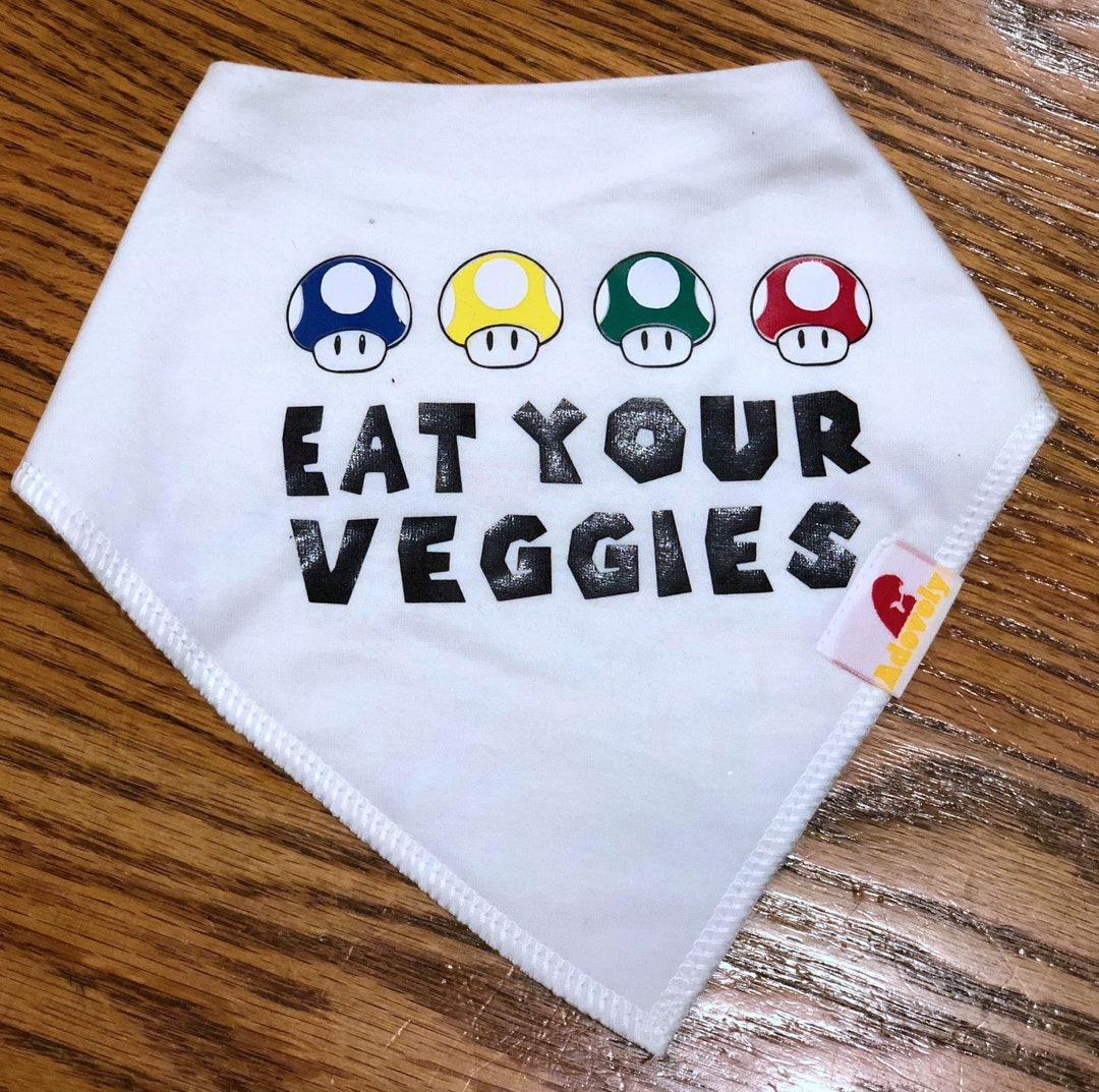 Bandana Style Baby Bib, Mario, Eat Your Veggies, Baby Bib, - Etsy