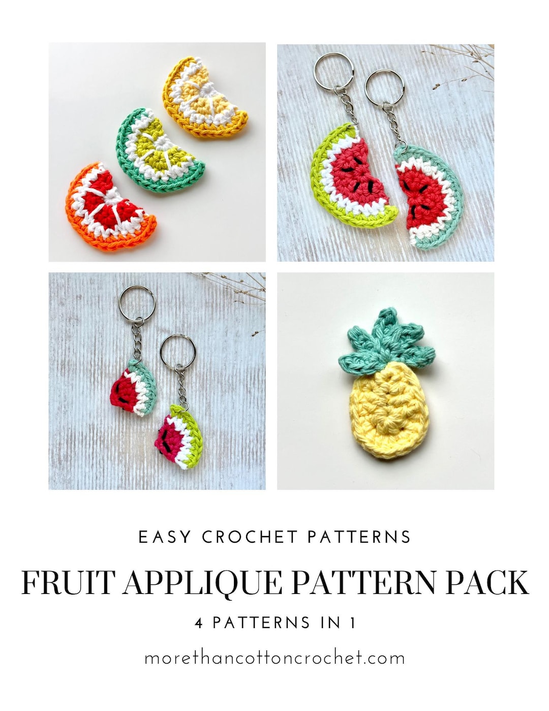 Fruit Applique Crochet Pattern Pack: Lemon, Watermelon, Pineapple (PDF ...