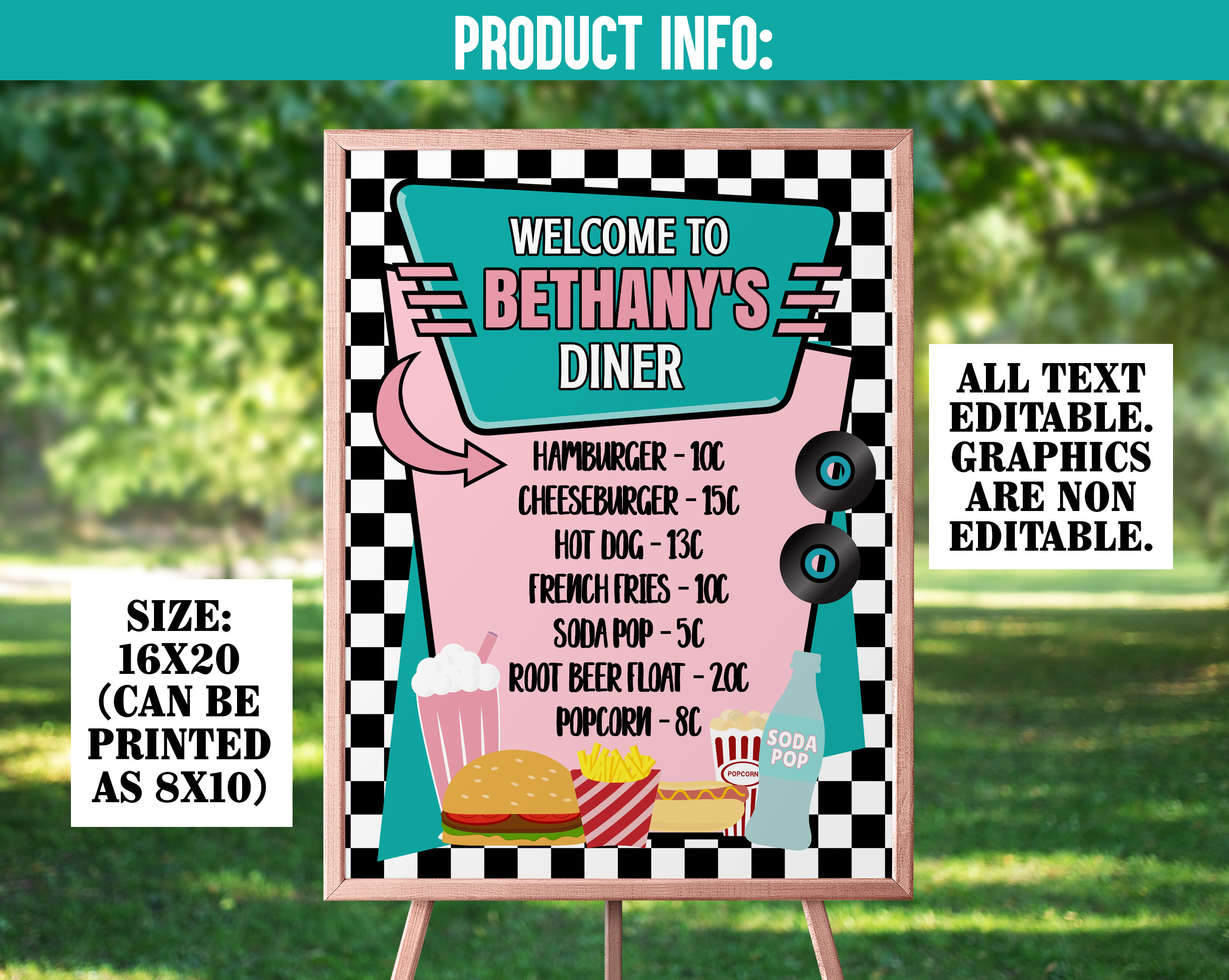 Editable Diner Welcome Sign Menu Digital Printable Instant - Etsy Canada