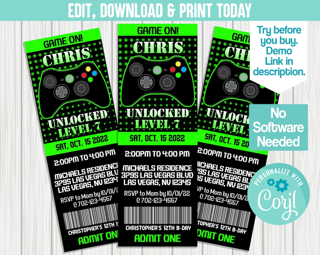 Editable Gamer Ticket Invitation Digital Instant Download - Etsy Portugal