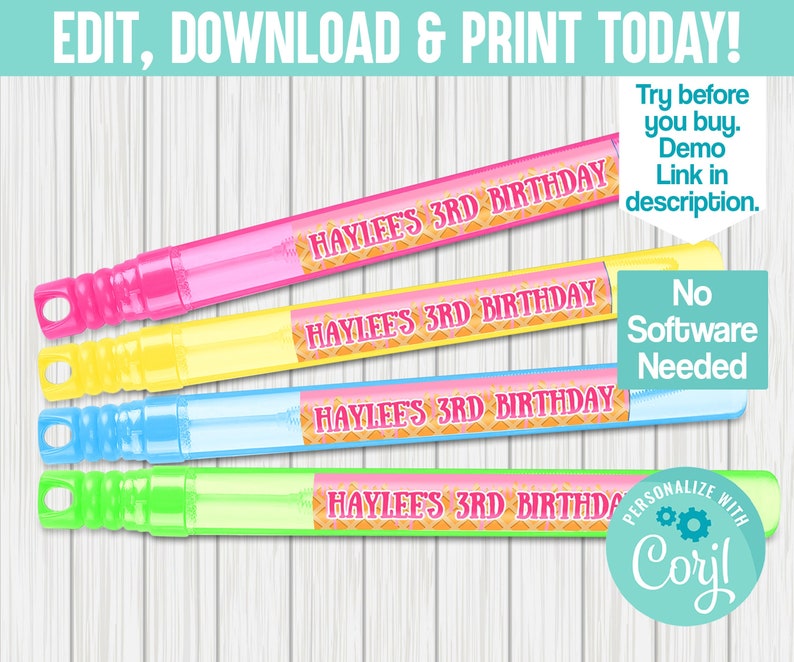 Editable Ice Cream Theme Bubble Wand Labels Digital DIY Ice | Etsy