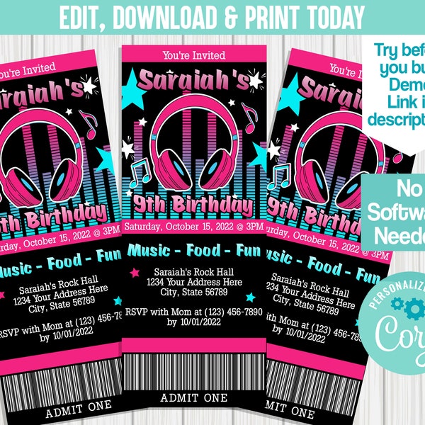 Concert Ticket Party Invitation - Etsy