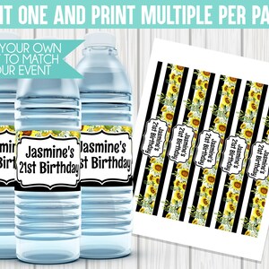Editable Sunflower Water Label/ DIY/ Instant Download/ - Etsy