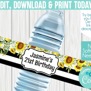 Editable Sunflower Water Label/ DIY/ Instant Download/ - Etsy