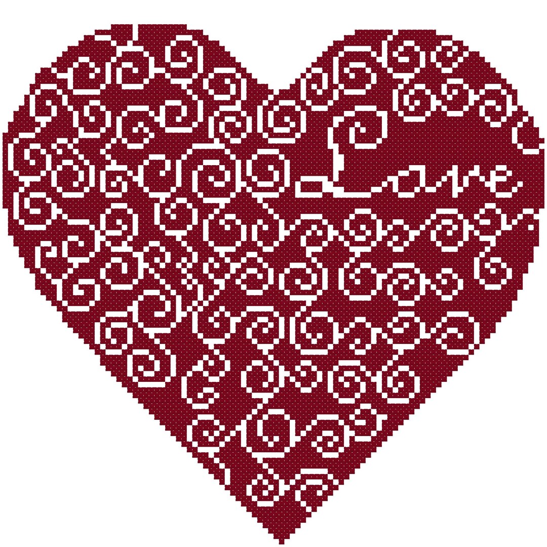 Swirling Scroll Pattern Spiral Heart Cross Stitch - Etsy