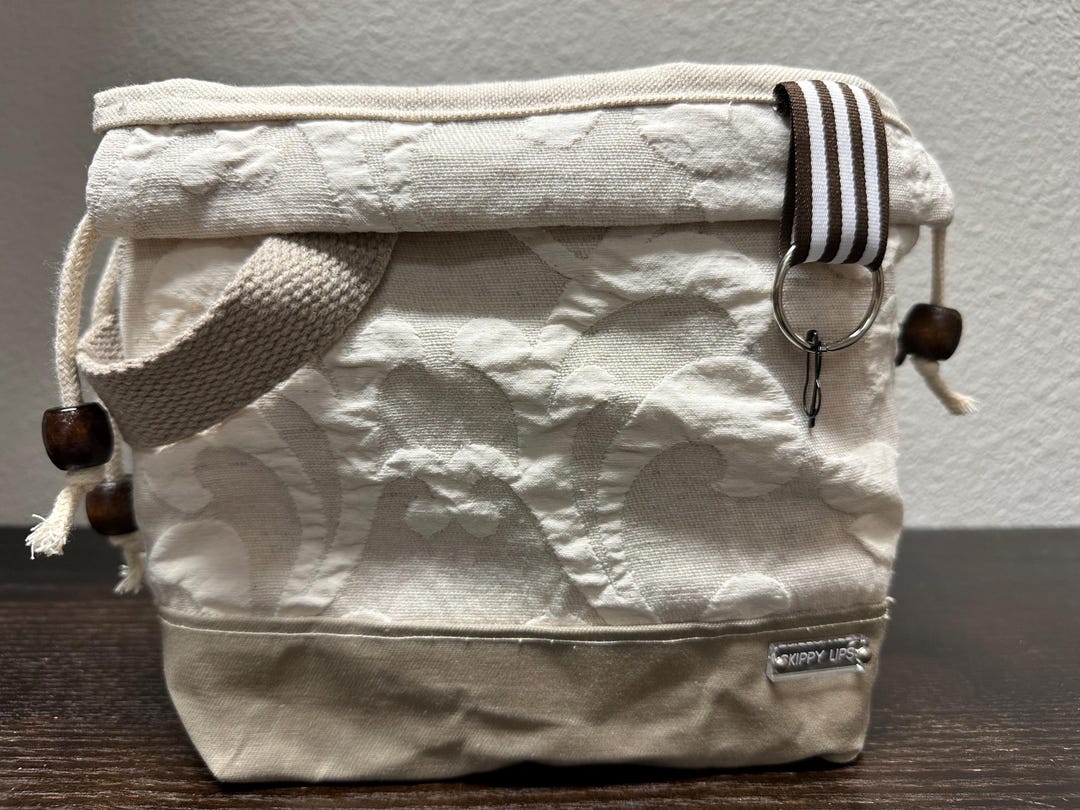 Small Knit Project Bag With Drawstring. Fully Lined. Linen and Waxed ...