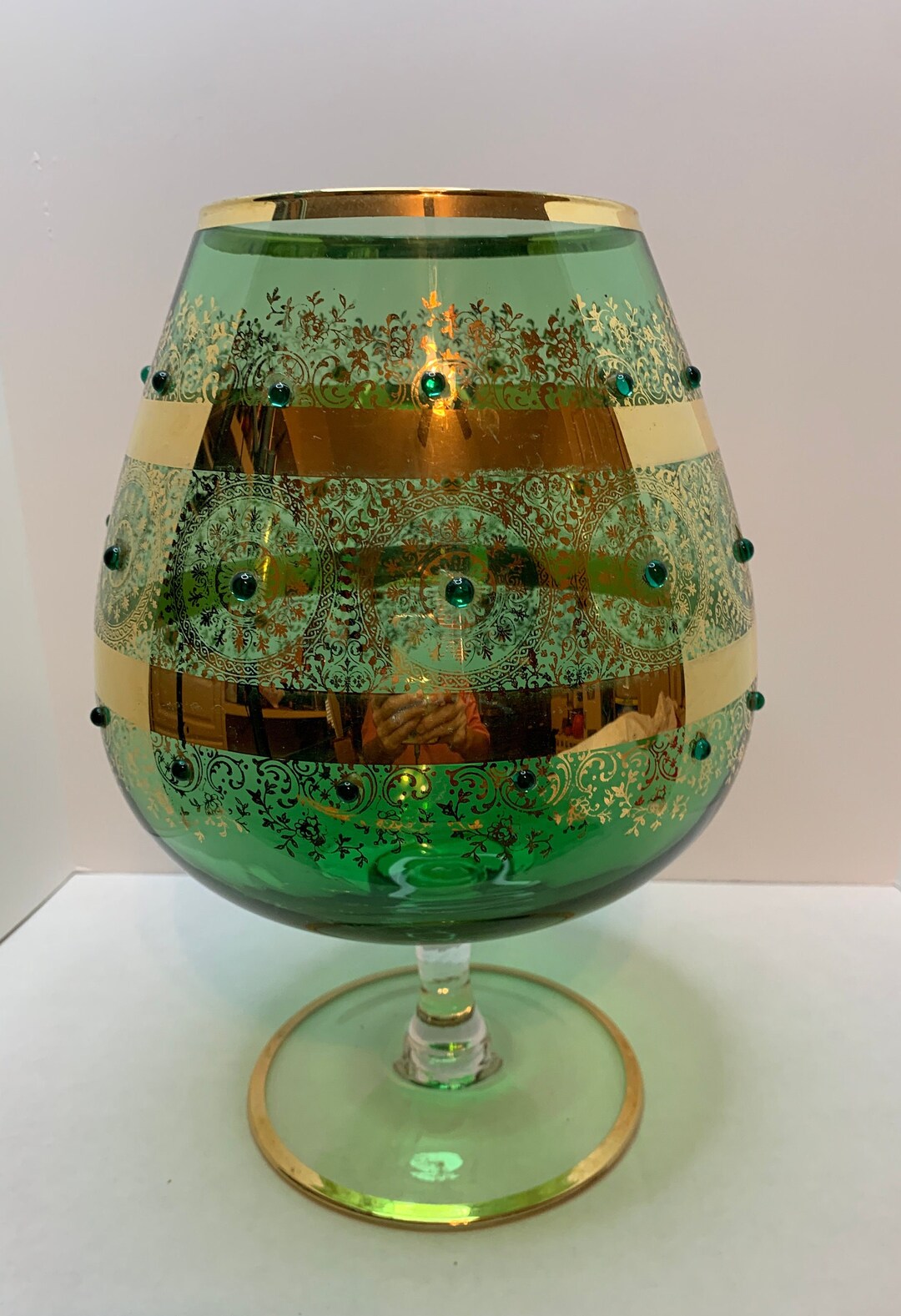 Vintage Empoli Verde Green Large Brandy Snifter Trimmed in 24k Gold ...