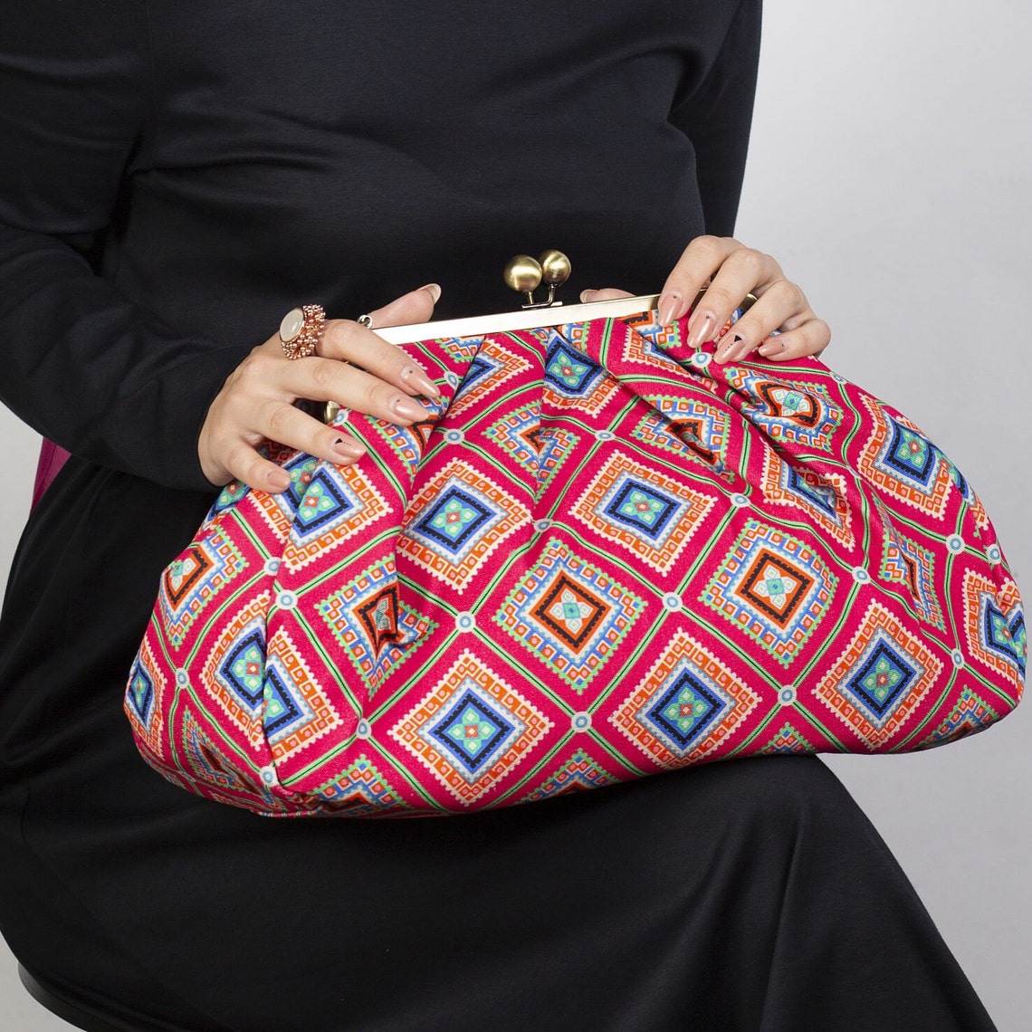 Exclusive Handmade Frame Clutch, Cotton Handbag With Unique Pattern ...