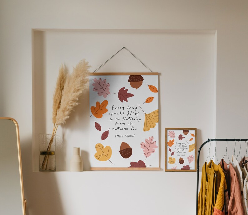 Falling Leaves Poster, Fall Printable Quote, Autumn Illustration, Emily ...