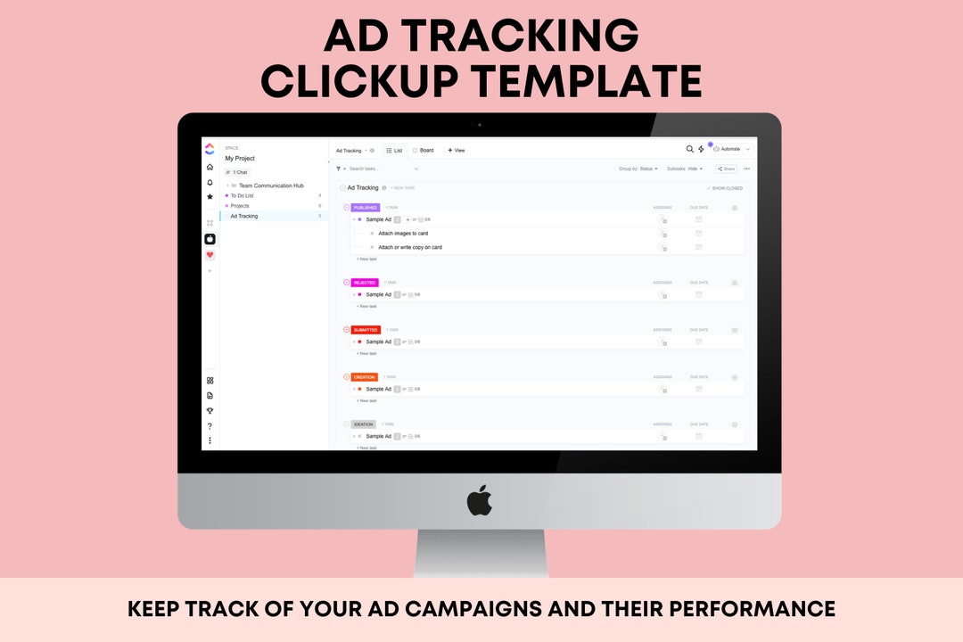 Ad Tracking Clickup Template, Clickup Template for Business, Ad Tracker ...