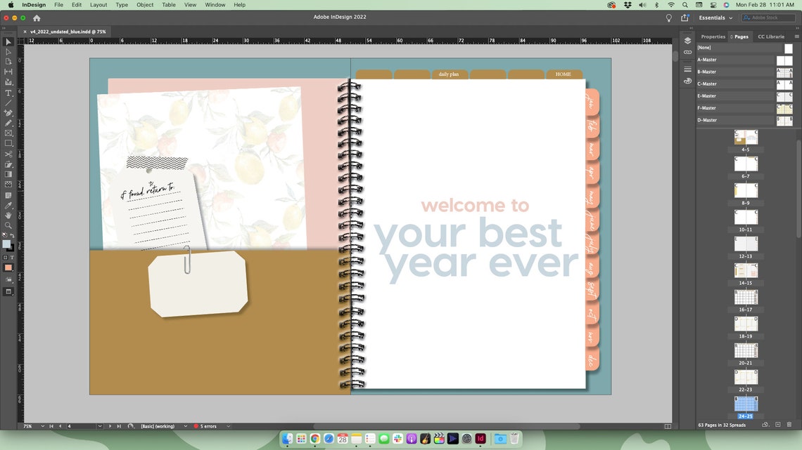 Digital Planner Template for Indesign Blue, DIY Digital Planner ...