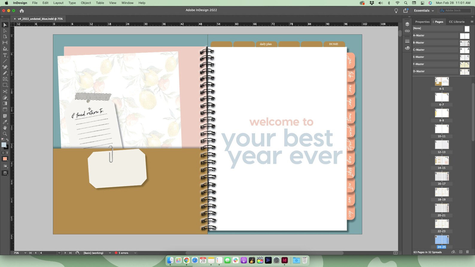 Digital Planner Template for Indesign Blue, DIY Digital Planner ...